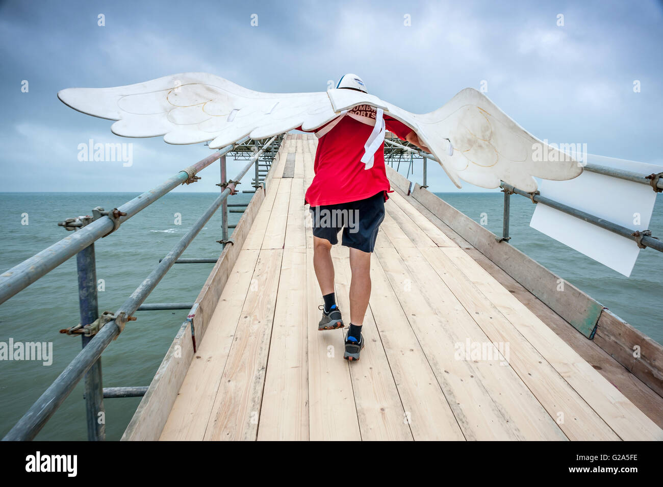 Ron Freeman, the 2007 winner of the Bognor Birdman competition, testing ...