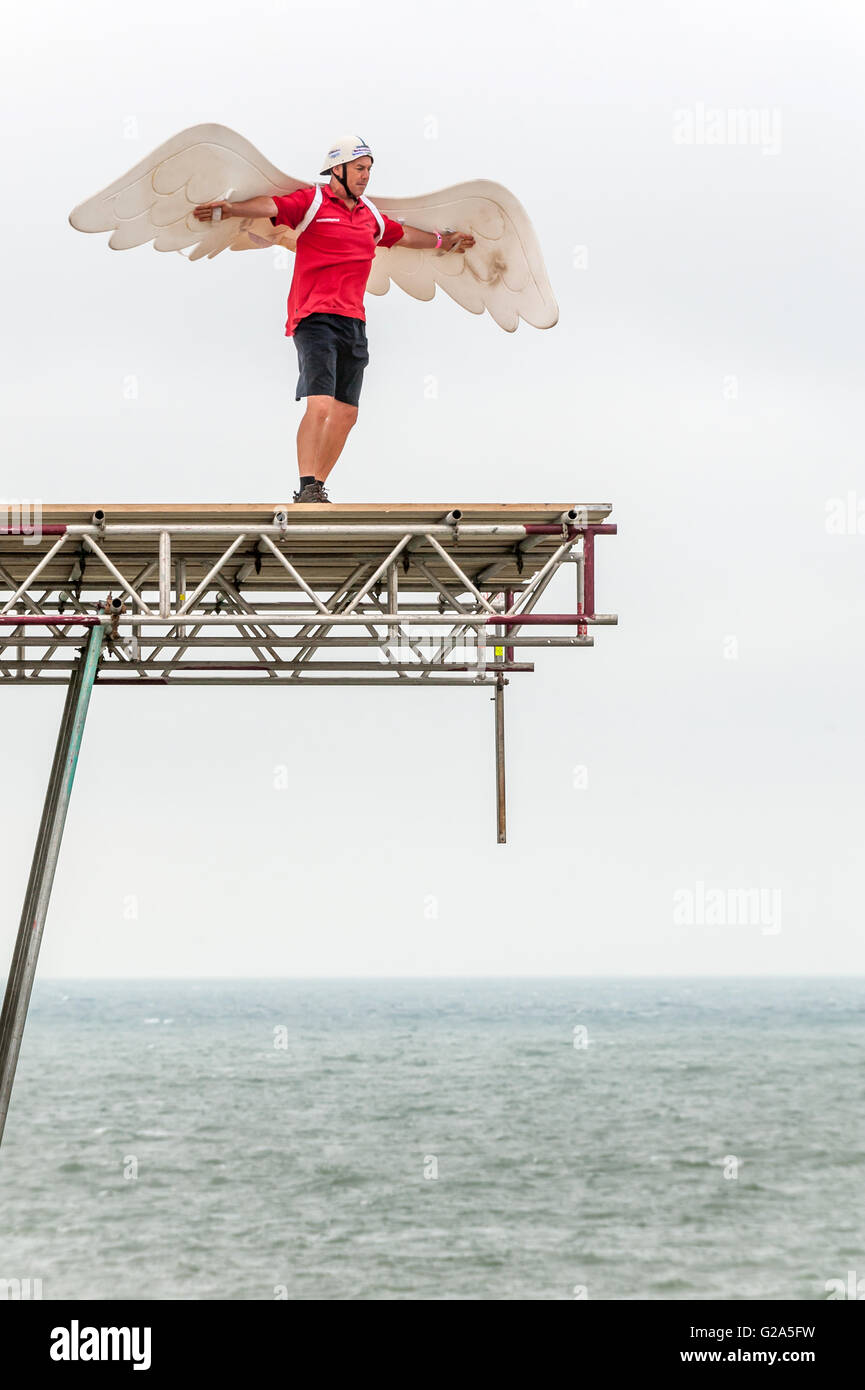 Ron Freeman, the 2007 winner of the Bognor Birdman competition, testing ...