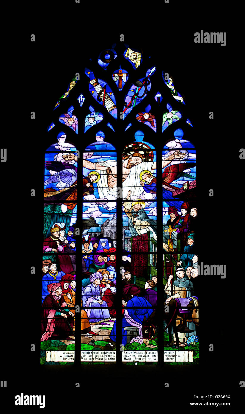 Painted Church Windows showing various religious motives Stock Photo ...