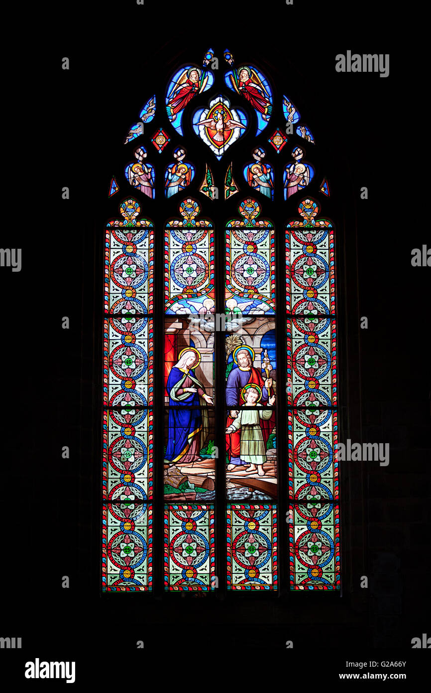Painted Church Windows showing various religious motives Stock Photo ...