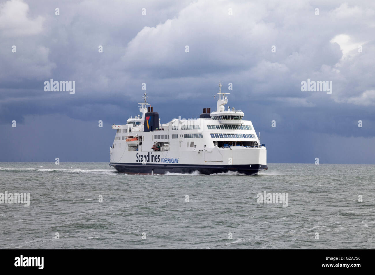 Scandlines ferry, Vogelfluglinie transport corridor, dark clouds ...