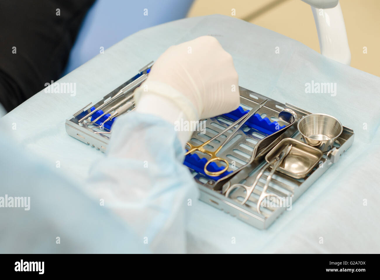 Set of metal medical equipment tools for teeth dental care. Doctor ...