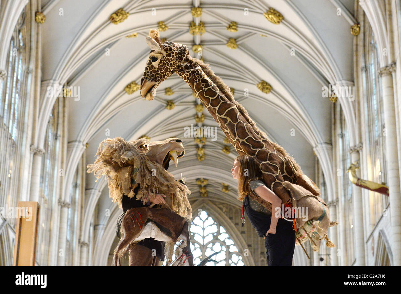 Prop makers Jenny Geddes (left) and Donna Taylor wear animal costumes ...