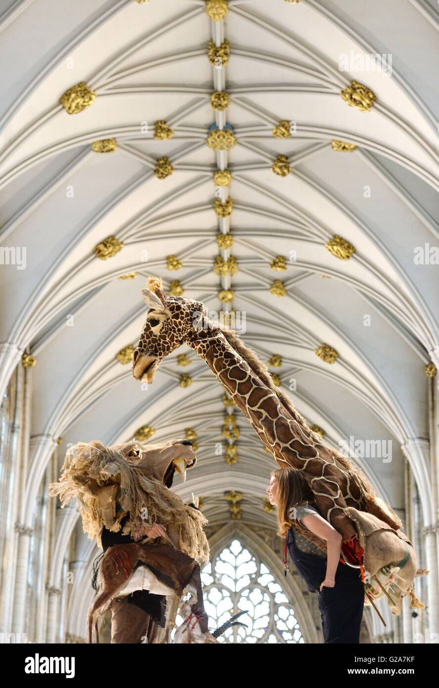 Prop makers Jenny Geddes (left) and Donna Taylor wear animal costumes ...
