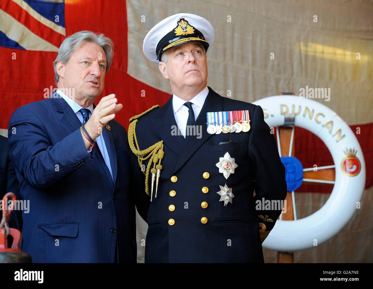 The Duke of York (right) speaks with Nick Jellicoe, the grandson of ...