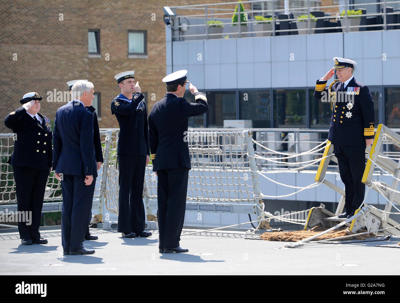 The Duke of York (right) is piped aboard HMS Duncan during a visit to ...