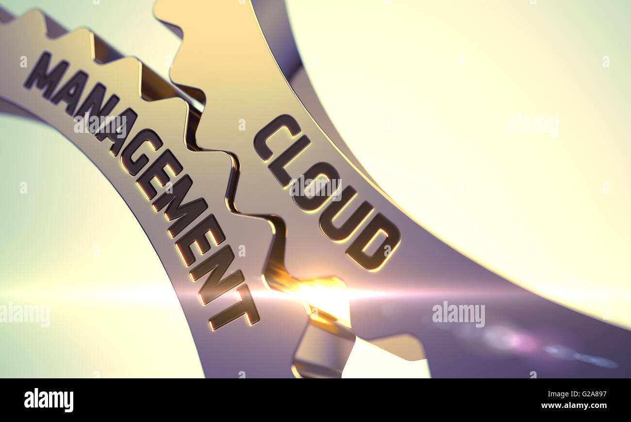 Cloud Management on Golden Metallic Cog Gears Stock Photo - Alamy