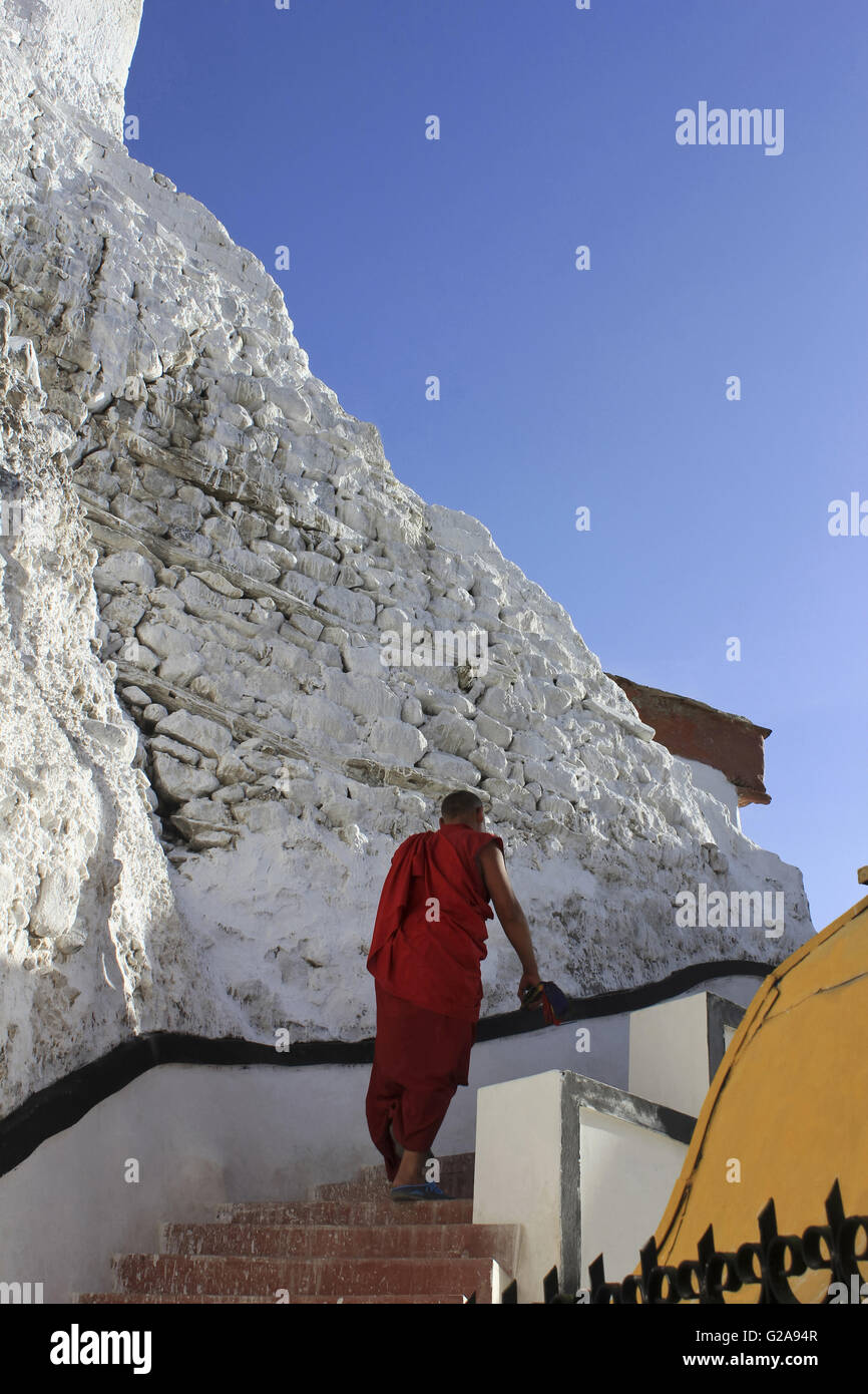 Monk at Diskit Monastery, Ladakh, Jammu and Kashmir, India Stock Photo ...