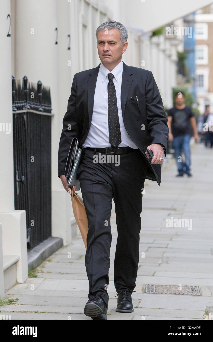 Football manager Jose Mourinho arrives back at his house in central ...