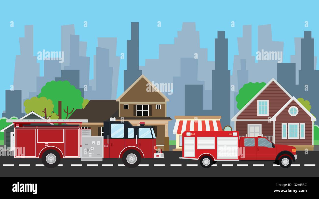 Firefighters with firetruck Stock Vector Images - Alamy