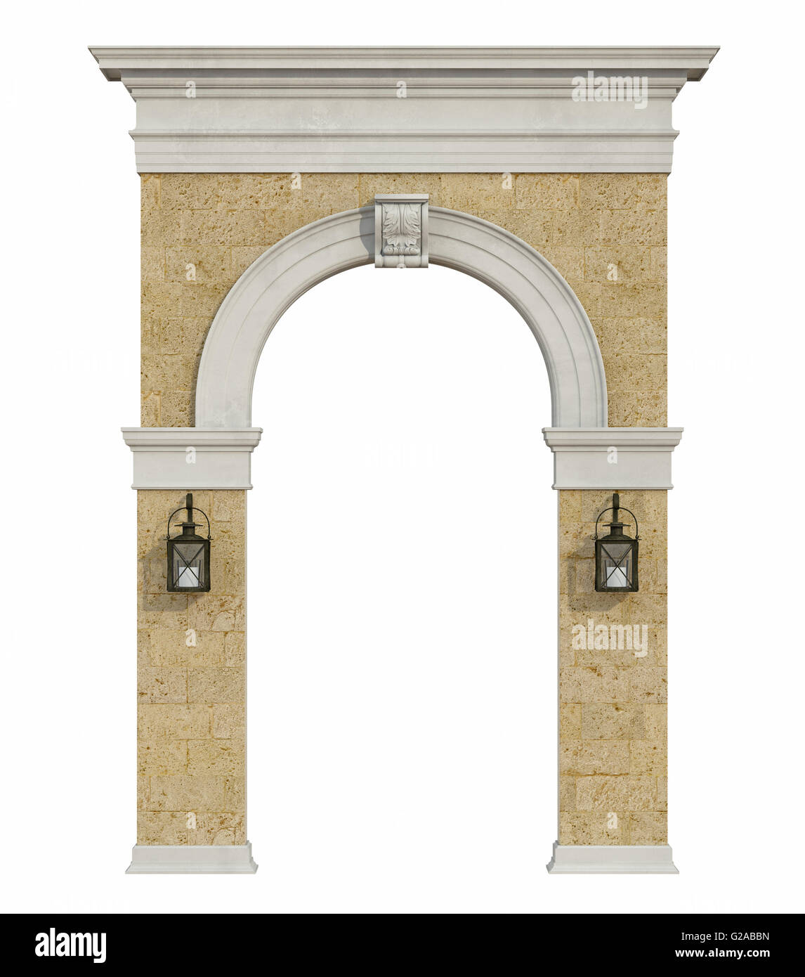 Front view of a medieval arch isolated on withe - 3d rendering Stock ...