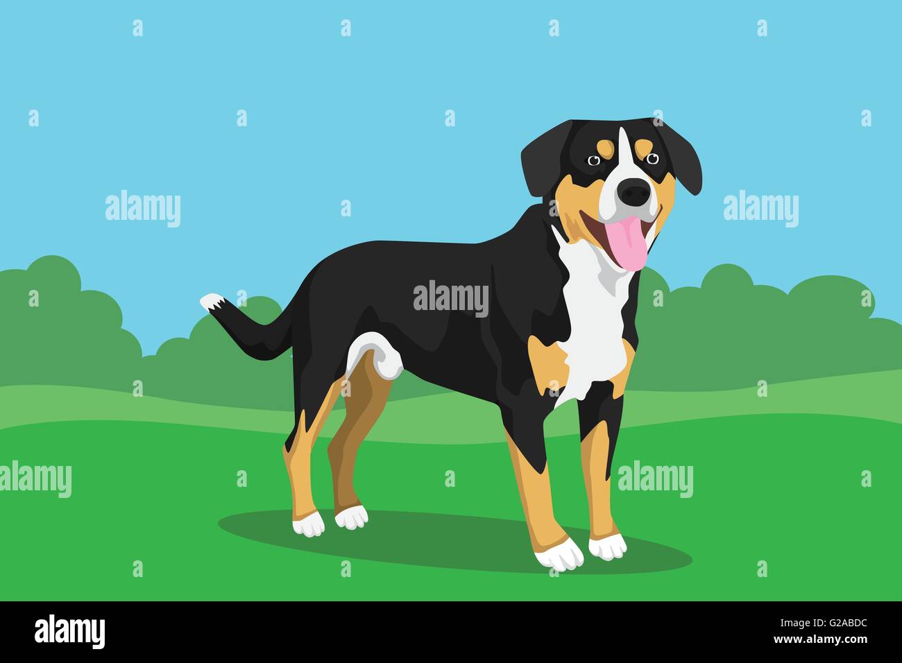 dog cute single isolated with grass and bush tree background vector ...