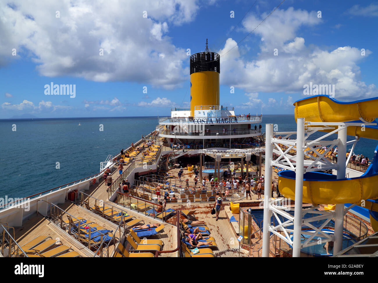 Upper deck and funnel on Costa Magica Cruise Ship Stock Photo - Alamy