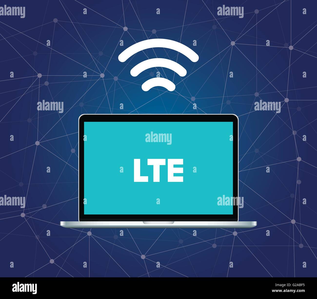 lte 4g signal internet connection with wifi and laptop with dot ...