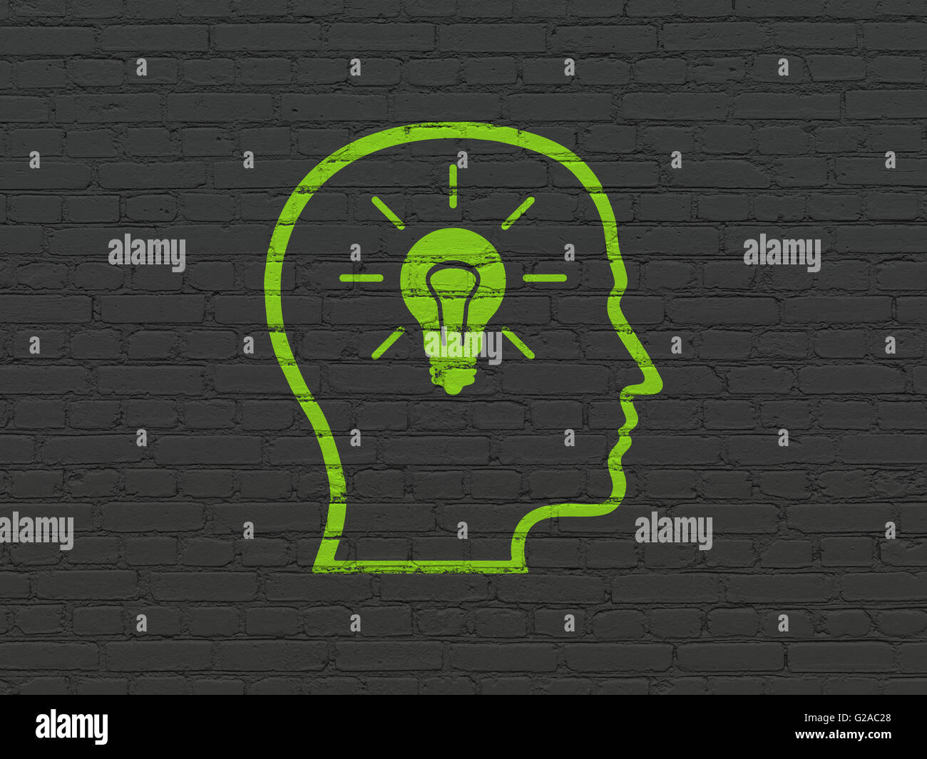 Data concept: Head With Lightbulb on wall background Stock Photo - Alamy