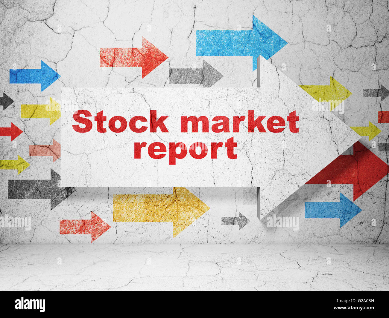 Banking concept: arrow with Stock Market Report on grunge wall ...