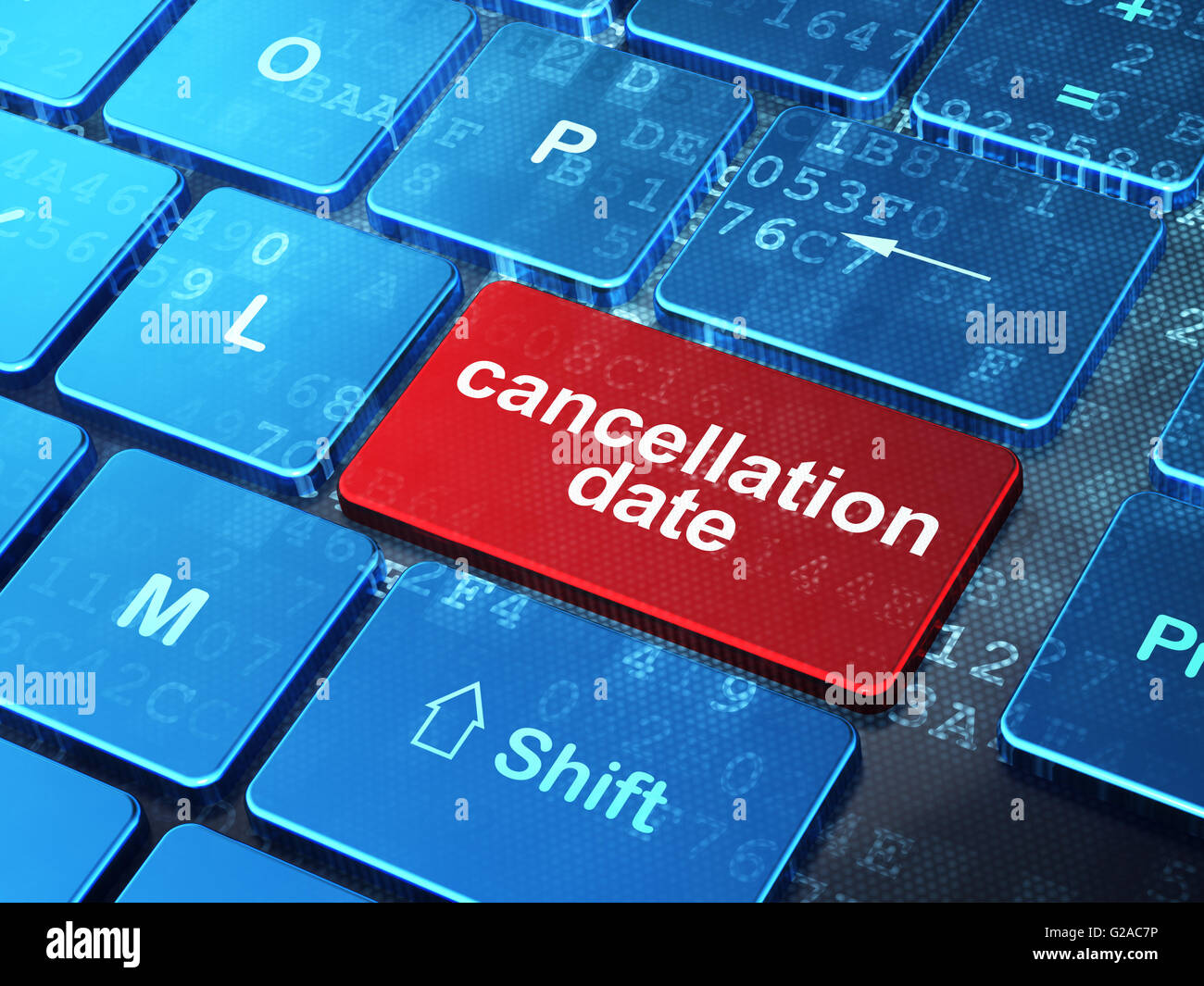 Timeline concept: Cancellation Date on computer keyboard background ...