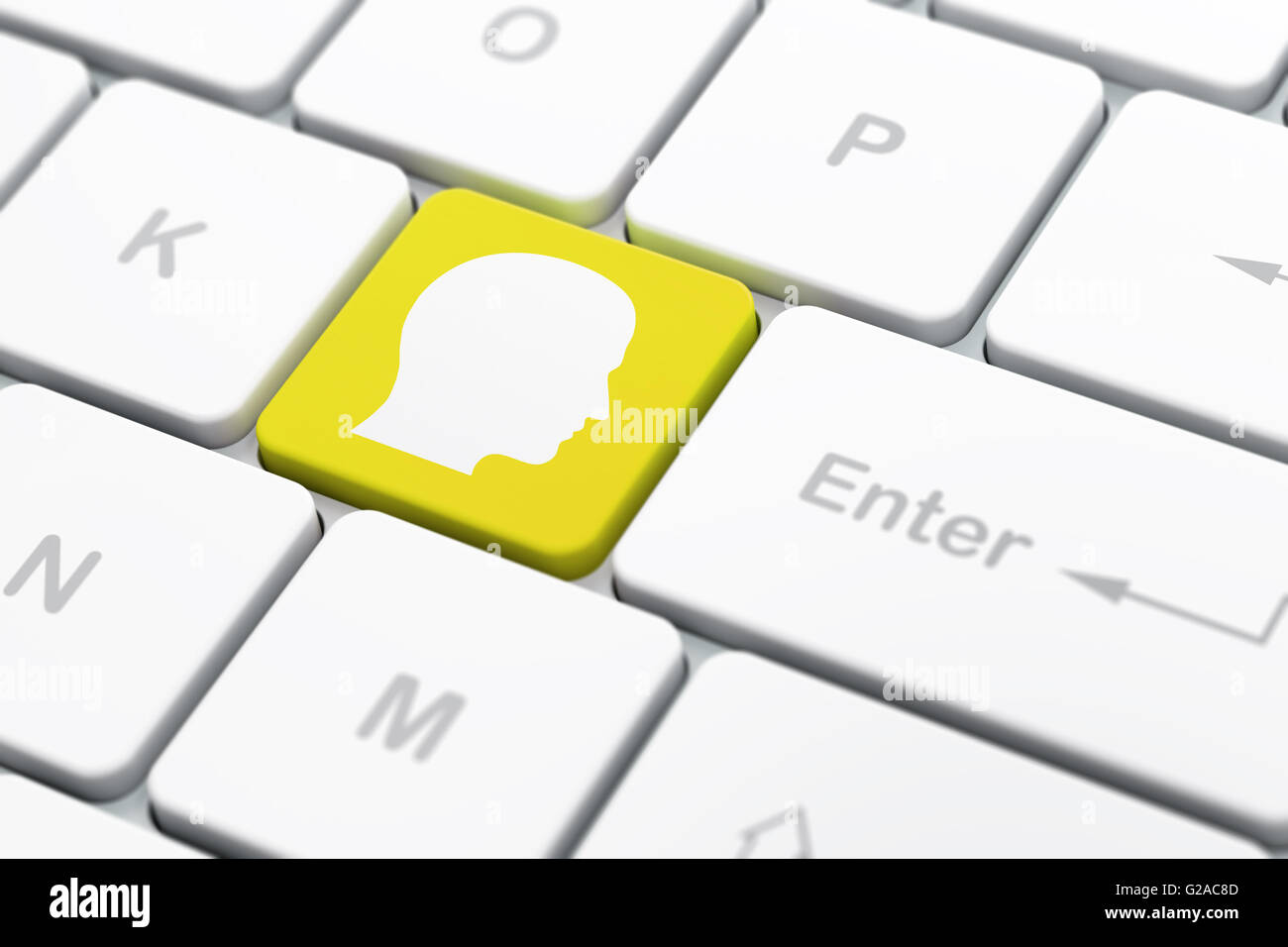 Advertising concept: Head on computer keyboard background Stock Photo ...