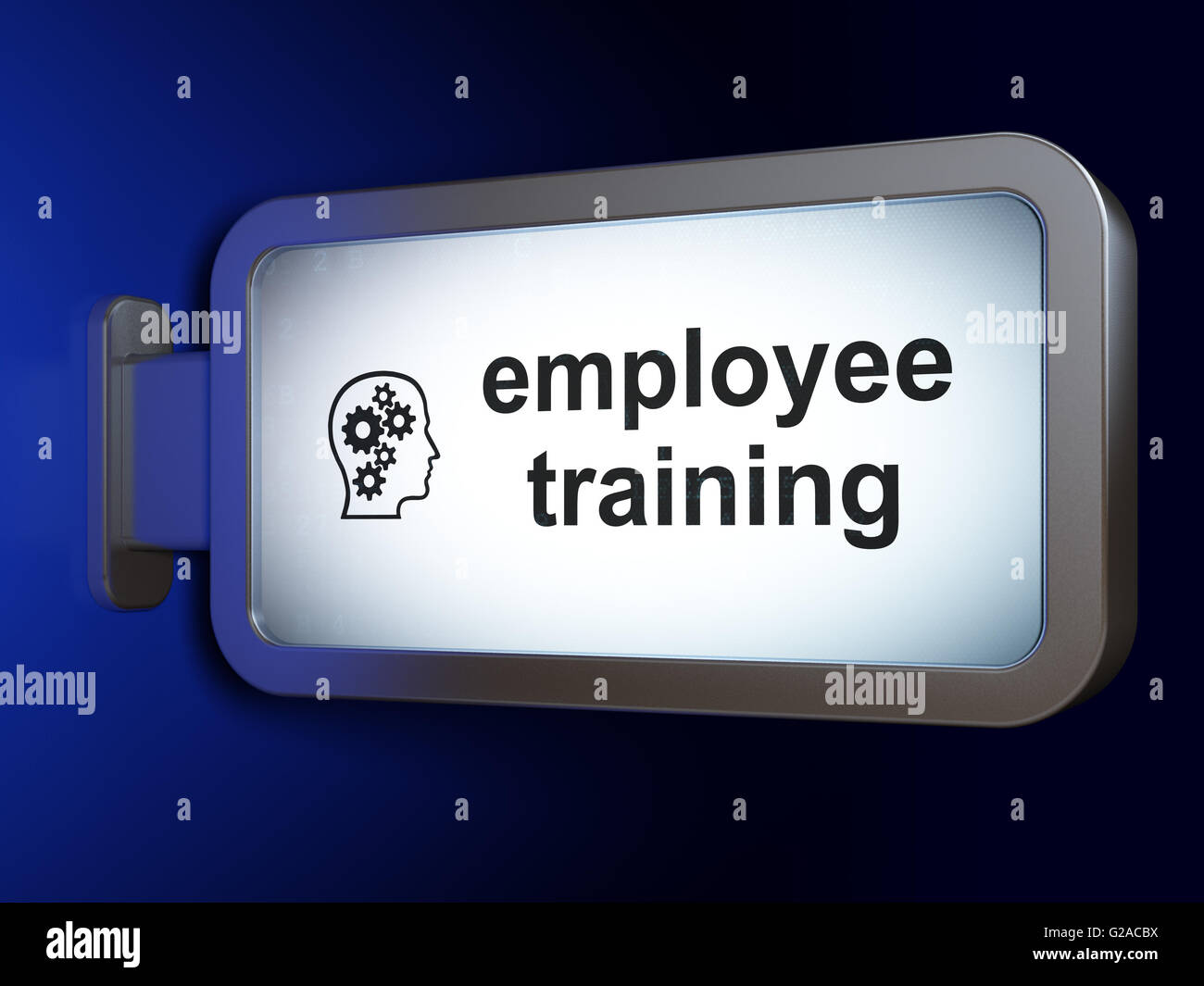 Learning concept: Employee Training and Head With Gears on billboard ...