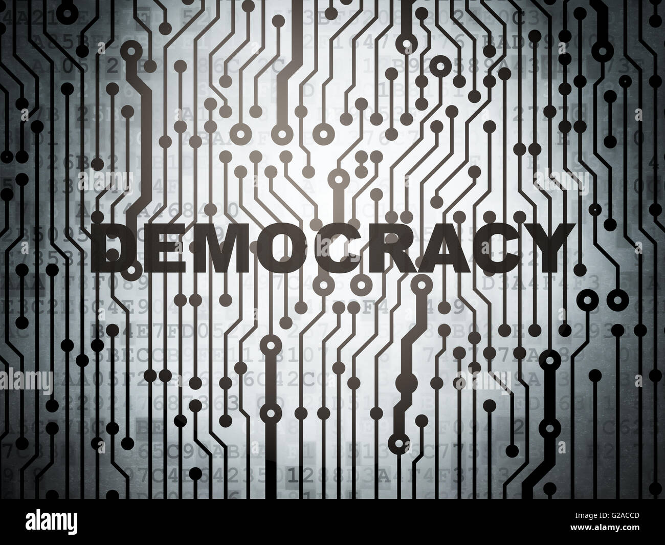 Political concept: circuit board with Democracy Stock Photo - Alamy