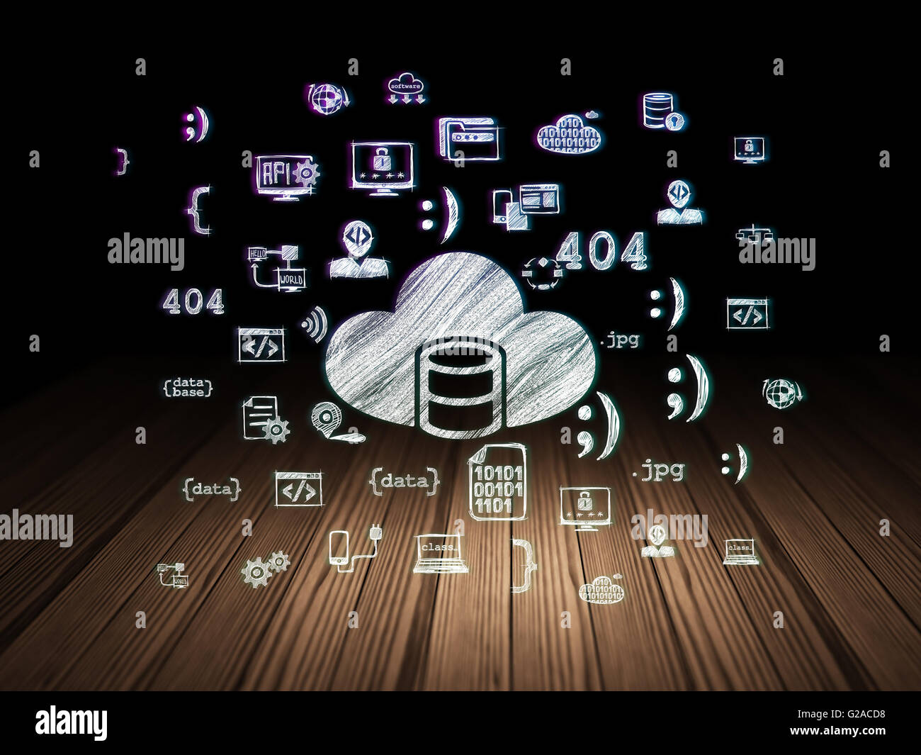 Database concept: Database With Cloud in grunge dark room Stock Photo ...