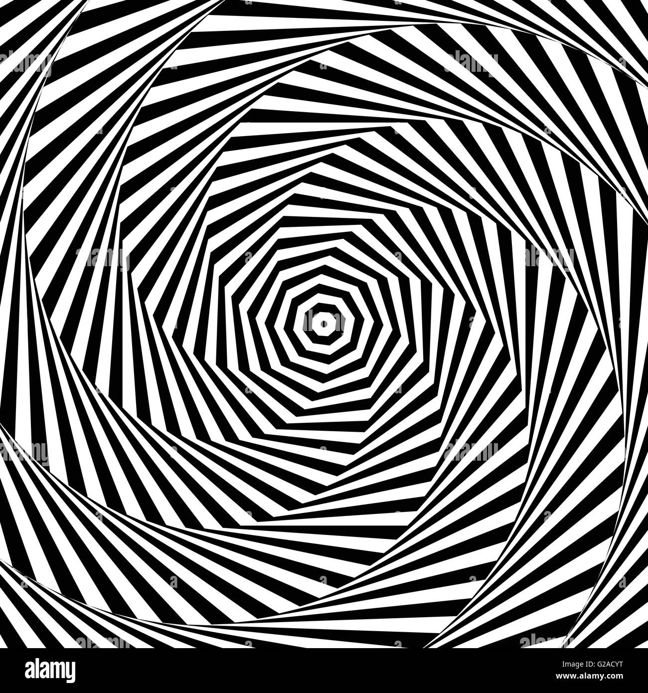 Uncolored, grayscale radiating shape with spirally, vortex distortion ...