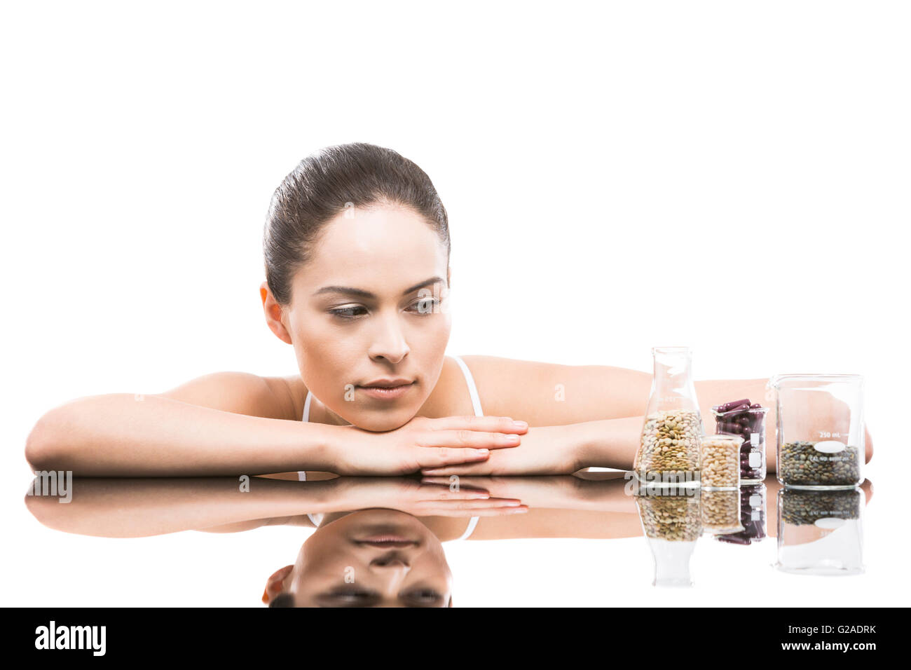 Young woman leaning back hi-res stock photography and images - Alamy