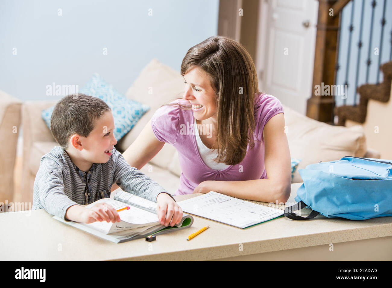 Homework mother son hi-res stock photography and images - Alamy