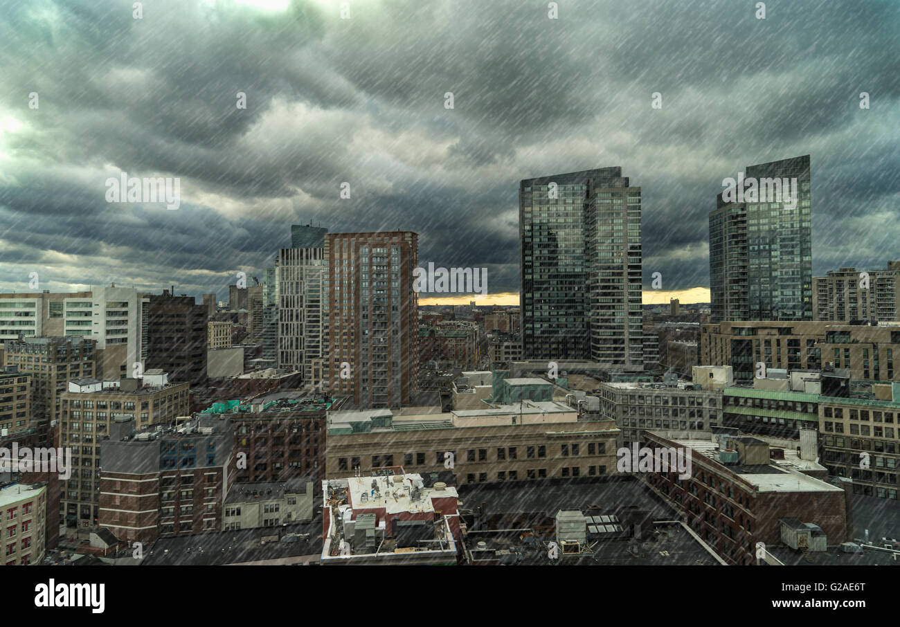 Downtown district on rainy day Stock Photo - Alamy