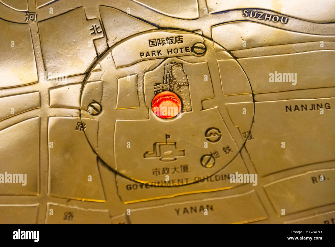 Map showing location of Shanghai Park Hotel, Zero Center Point of ...