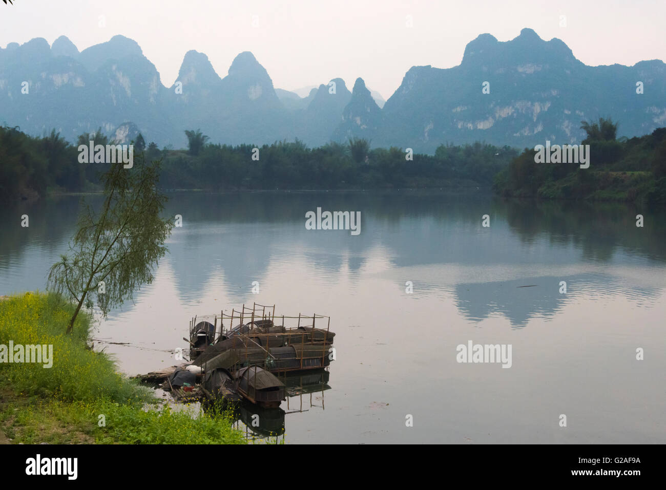 Karst hills and Longjiang River, Huaiyuan, Guangxi Province, China ...