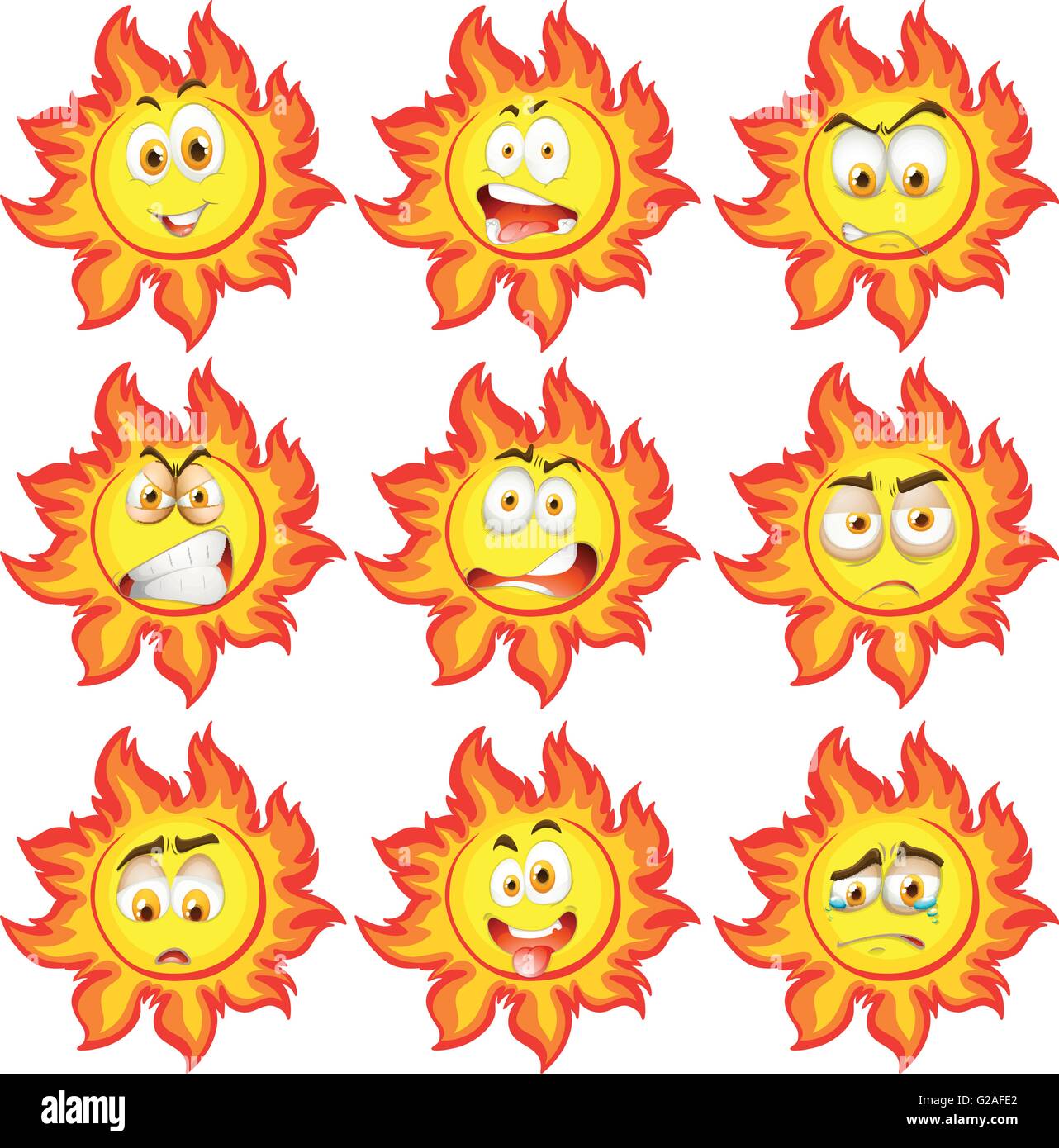 Sun with different facial expressions illustration Stock Vector Image ...