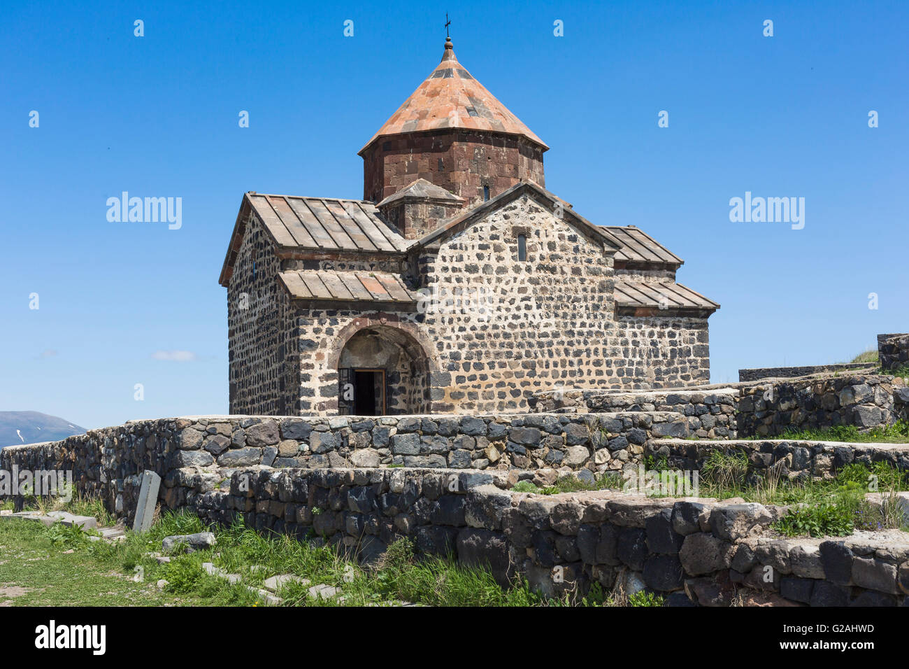 The 9th century Armenian monastery of Sevanavank at lake Sevan Stock ...