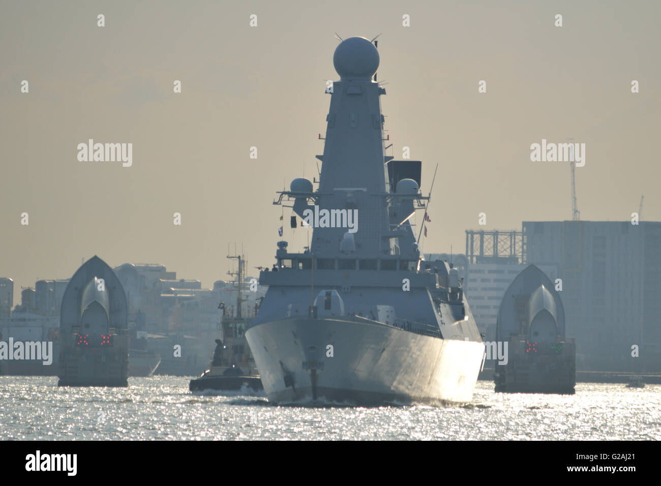 Royal Navy Type 45 Destroyer HMS Duncan D37 on the river Thames in ...