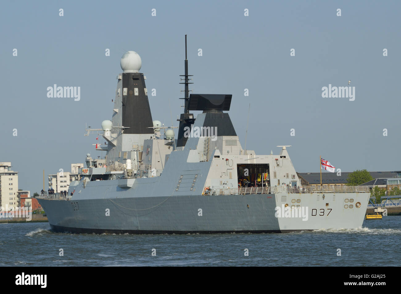 Royal Navy Type 45 Destroyer HMS Duncan D37 on the river Thames in ...