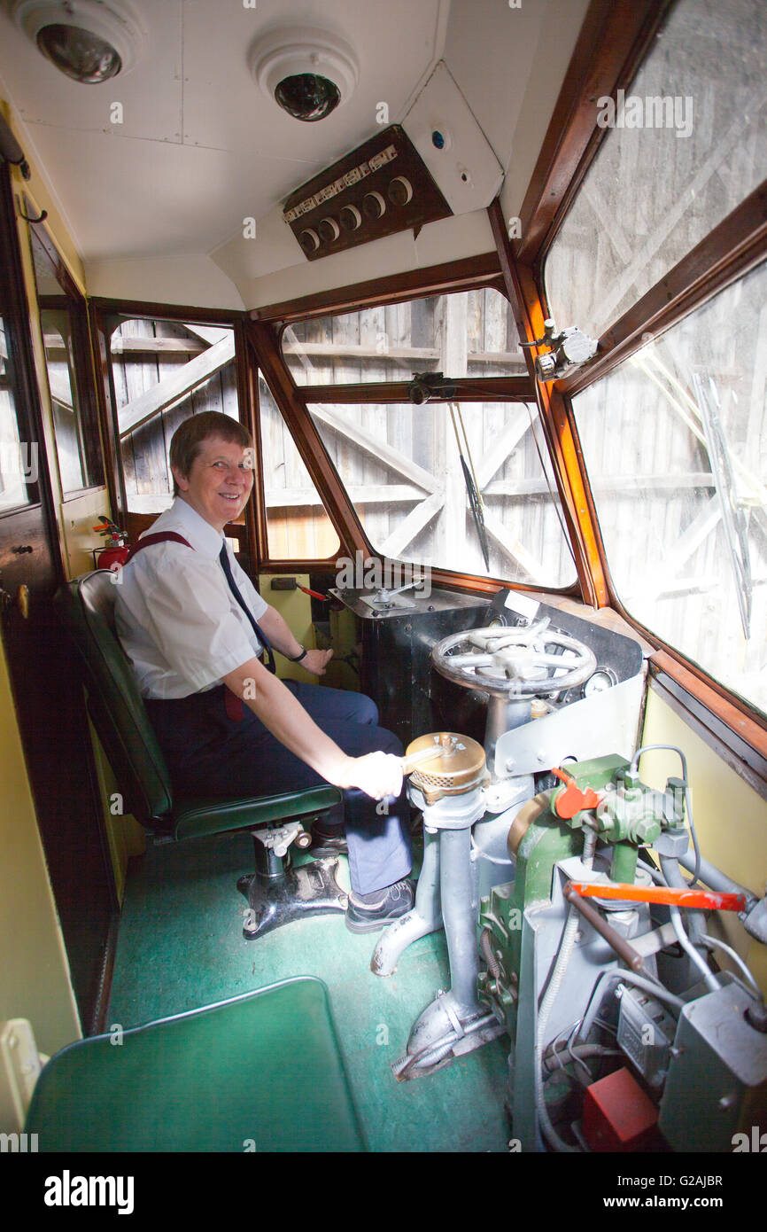 Lady driver of a former Great Western Railway vintage Railmotor at the ...
