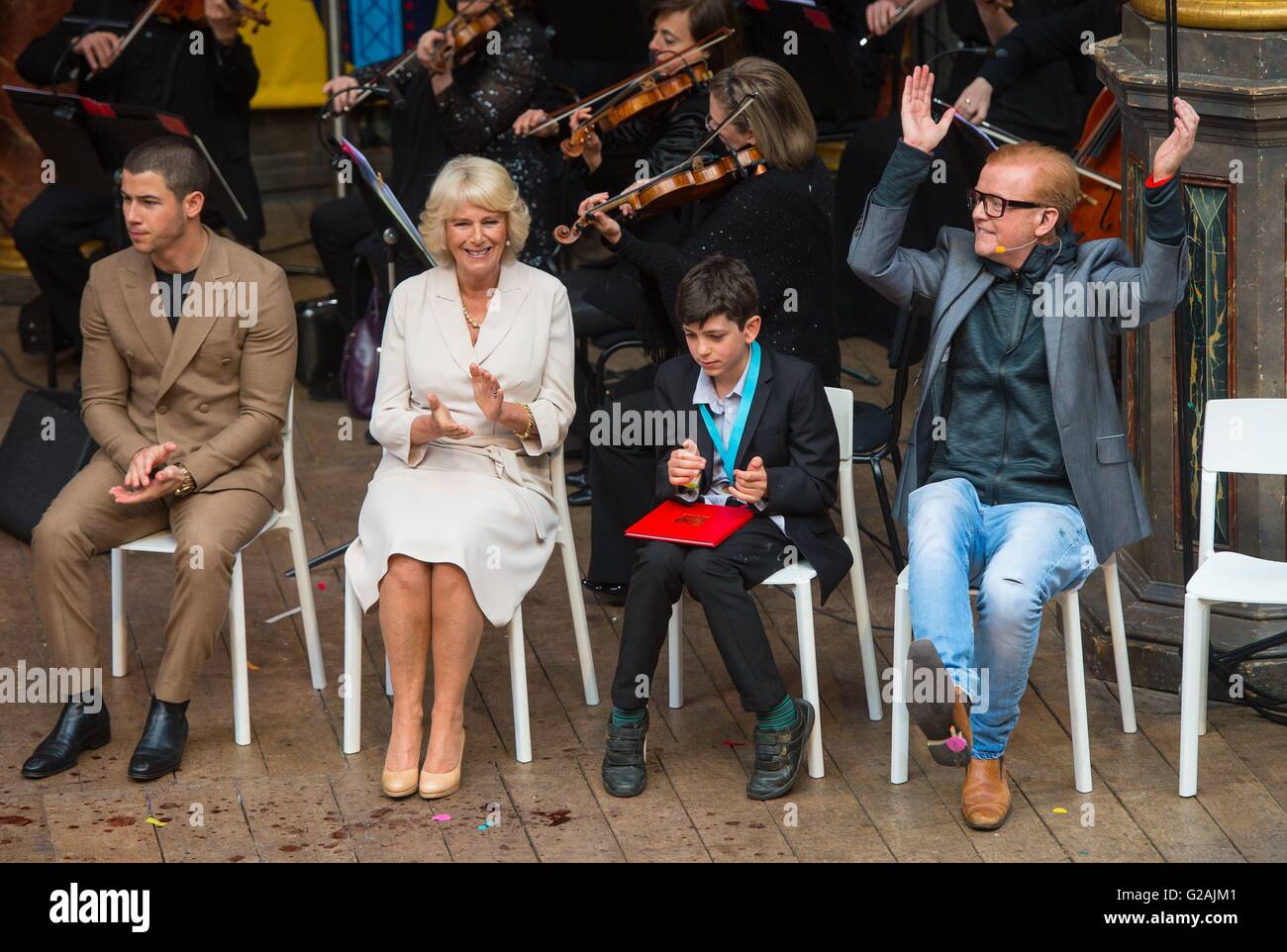 (Left to right) Nick Jonas, the Duchess of Cornwall, gold award winner ...