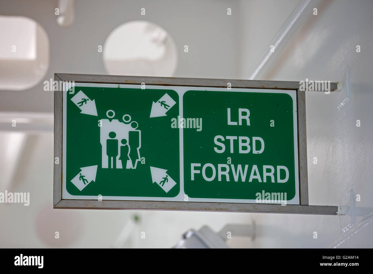 Life raft sign on board Cunards Queen Elizabeth cruise liner in Vietnam ...