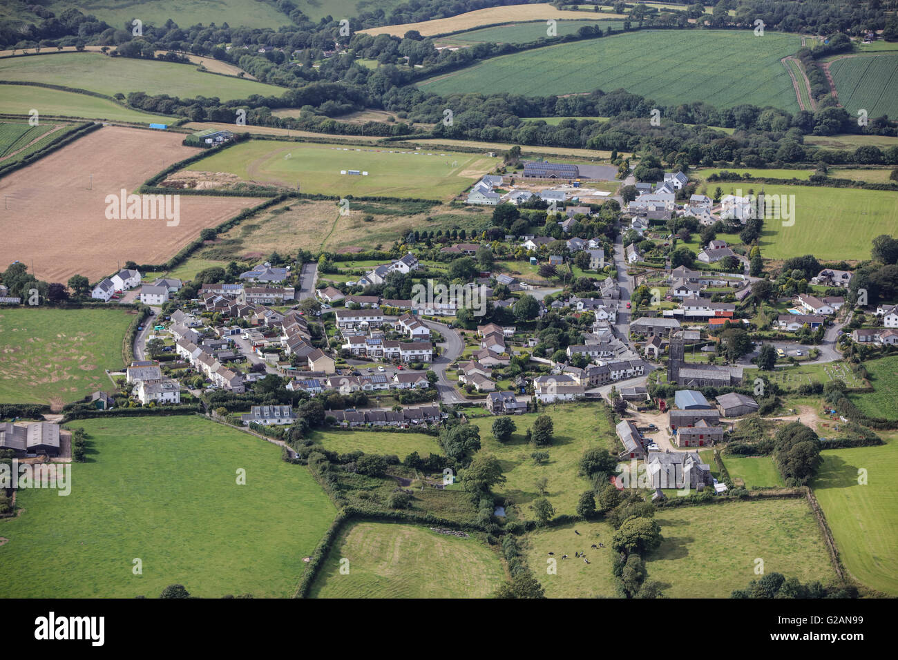 An aerial view of the Cornish village of Lanreath Stock Photo - Alamy