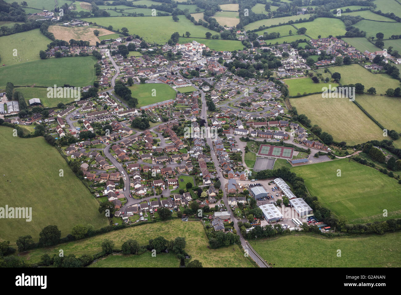 An aerial view of the village of Hemyock and surrounding Devon ...