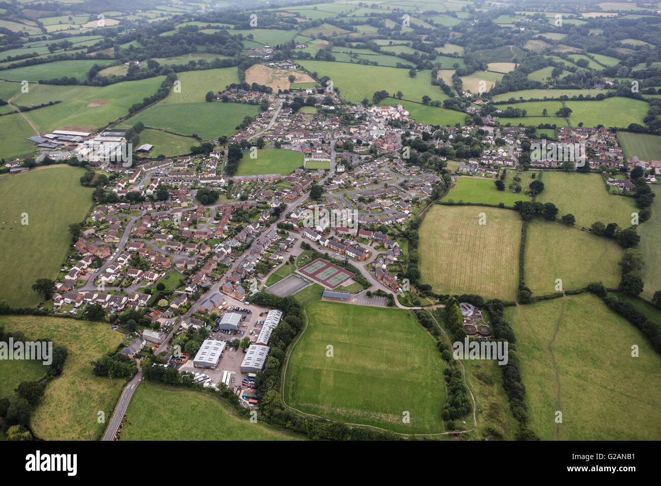 An aerial view of the village of Hemyock and surrounding Devon ...