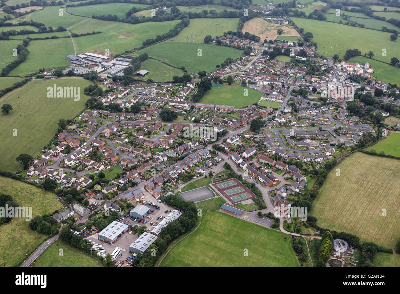 An aerial view of the village of Hemyock and surrounding Devon ...