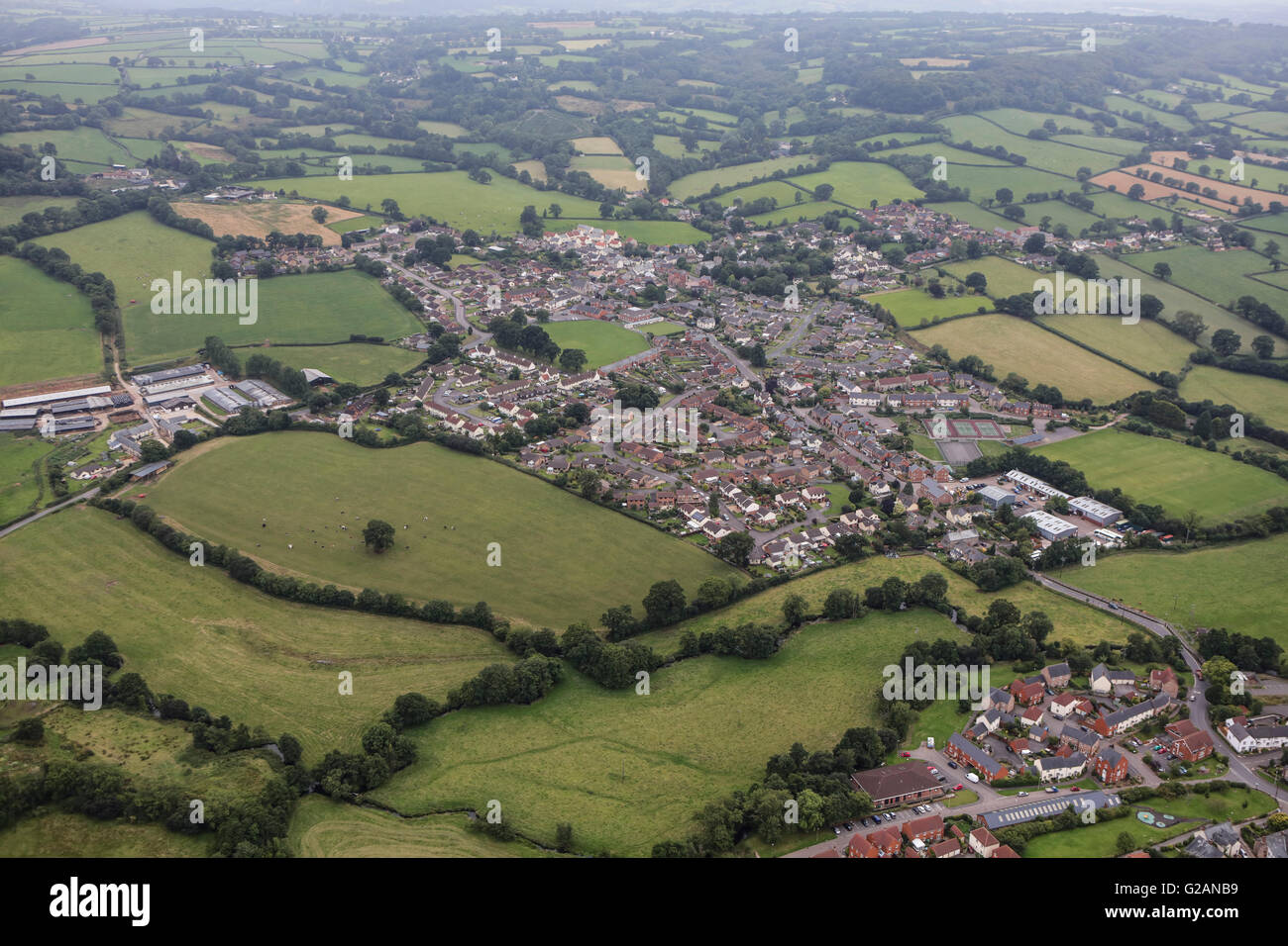 An aerial view of the village of Hemyock and surrounding Devon ...