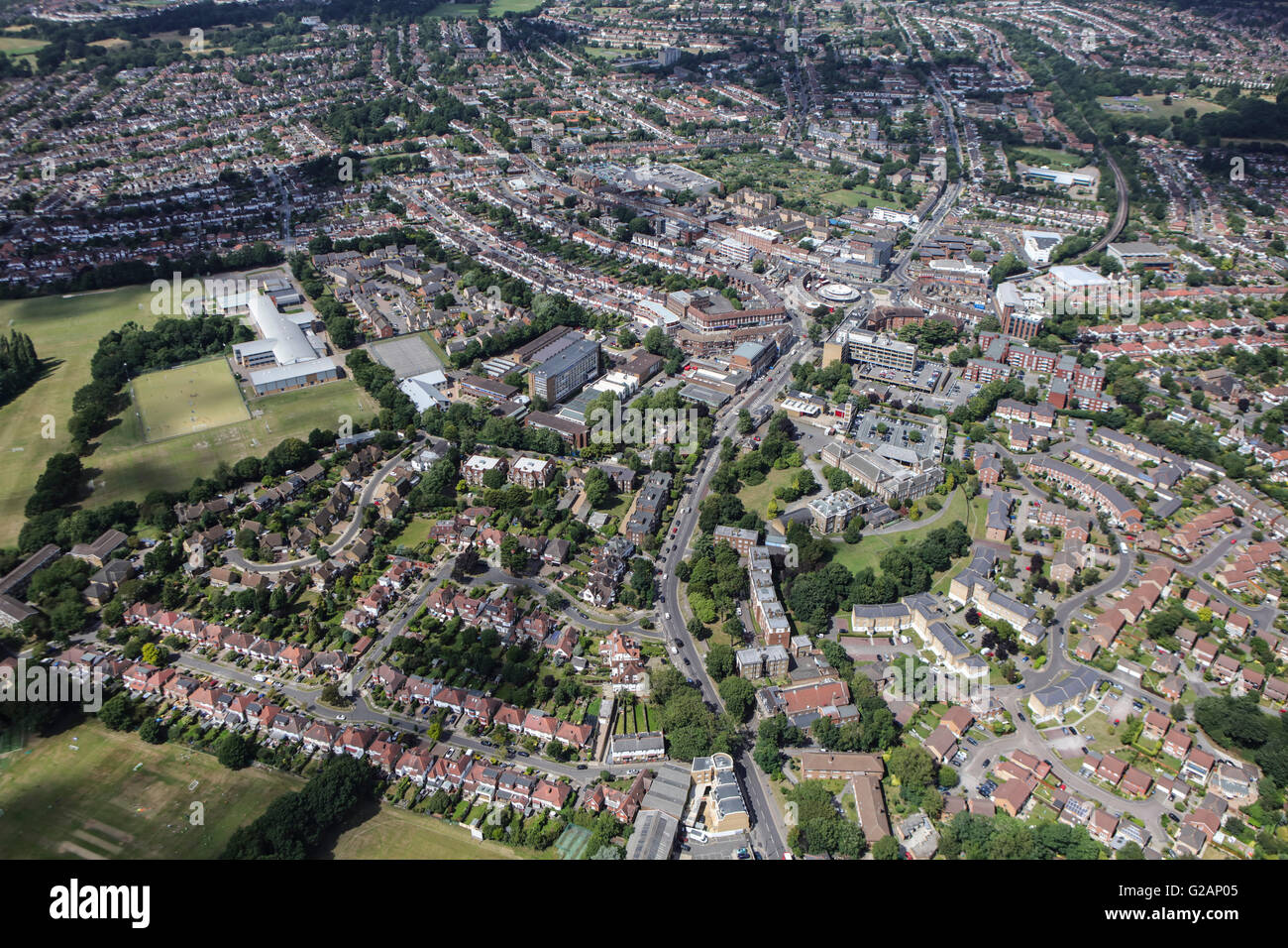 An aerial view of Southgate, a suburban area of North London Stock ...