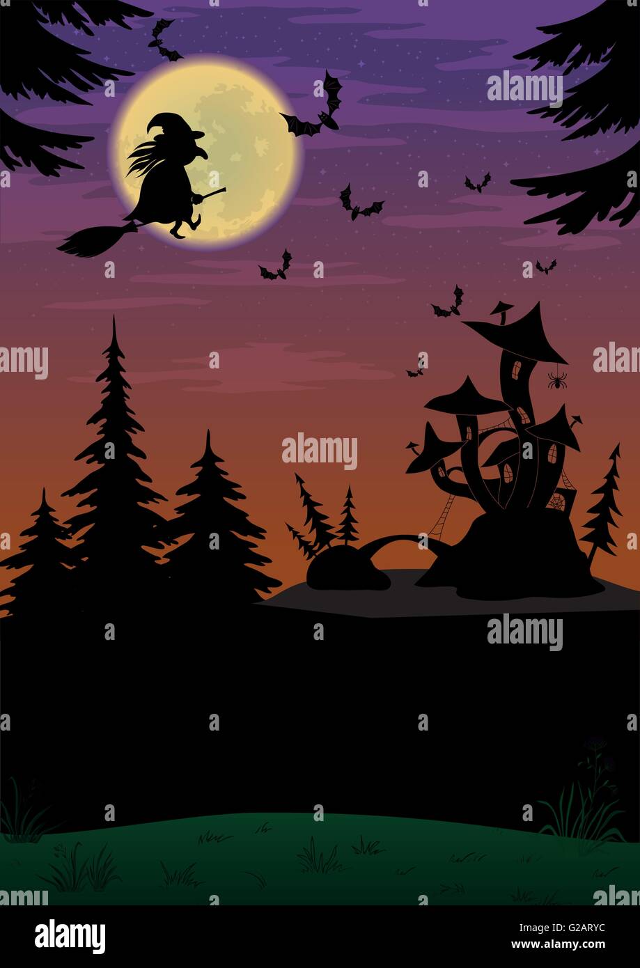 Halloween landscape with witch Stock Vector Image & Art - Alamy