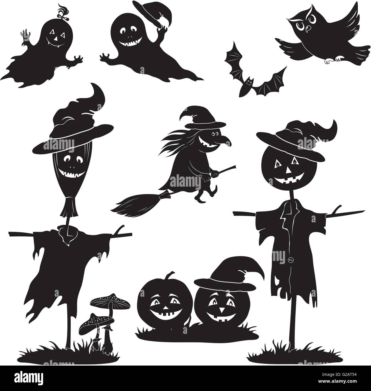 Halloween cartoon, set black silhouette Stock Vector Image & Art - Alamy