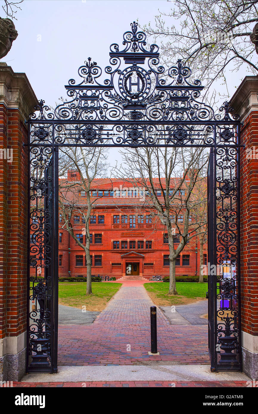 Entrance gate and East facade of Sever Hall in Harvard Yard in Harvard ...