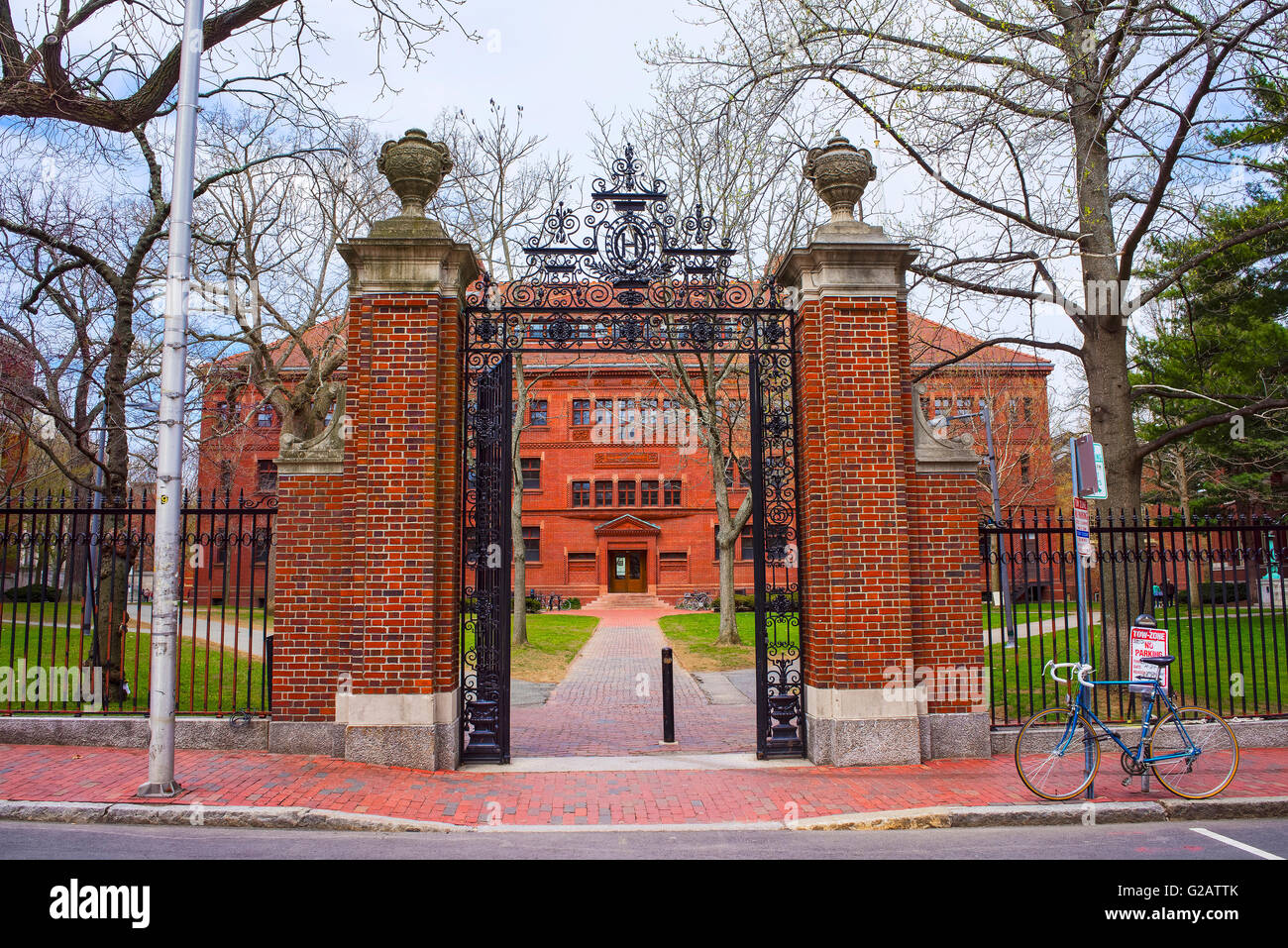 Entrance gate and East facade of Sever Hall at Harvard Yard in Harvard ...