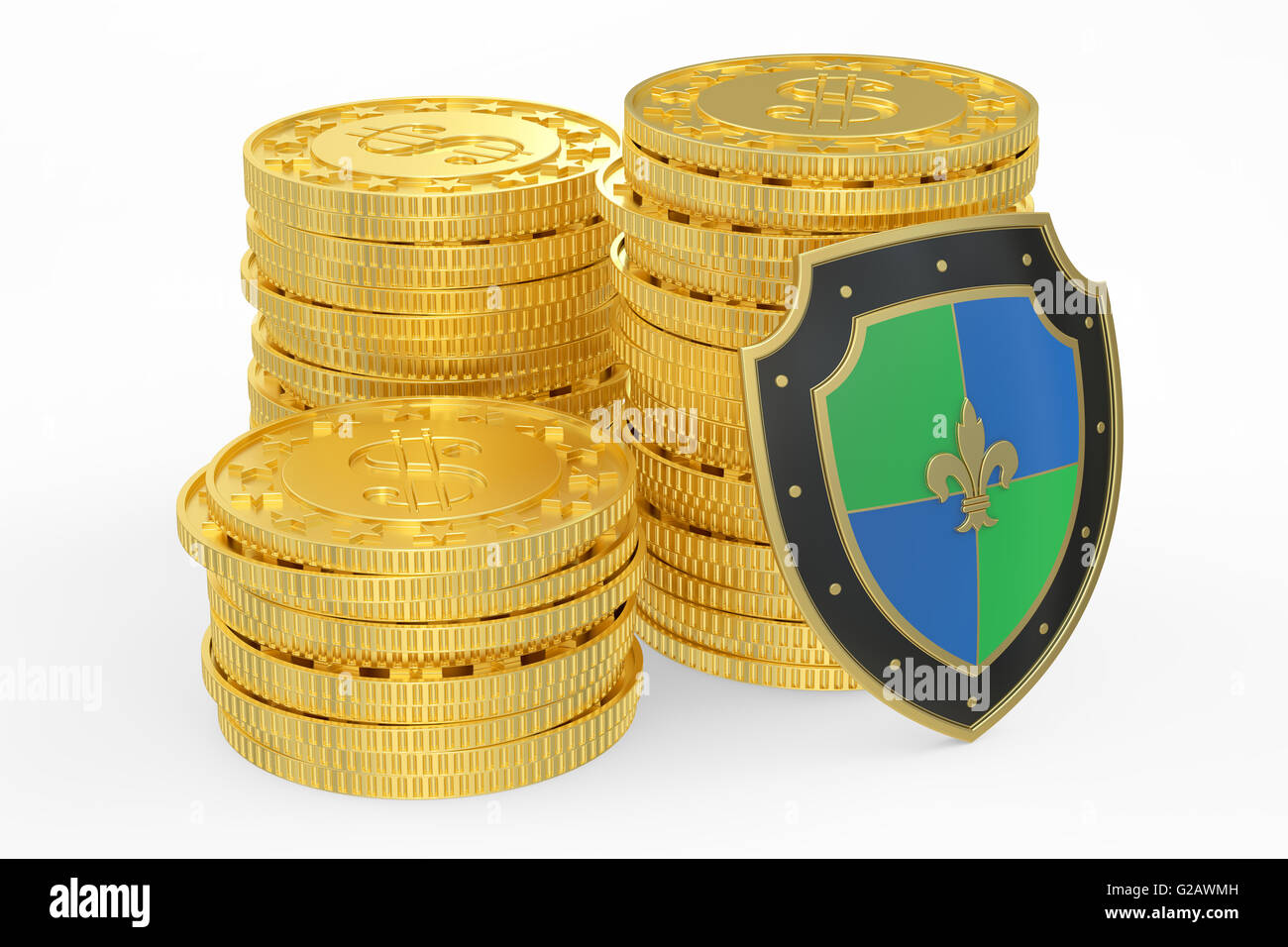 coins with shield, financial insurance and business stability concept ...