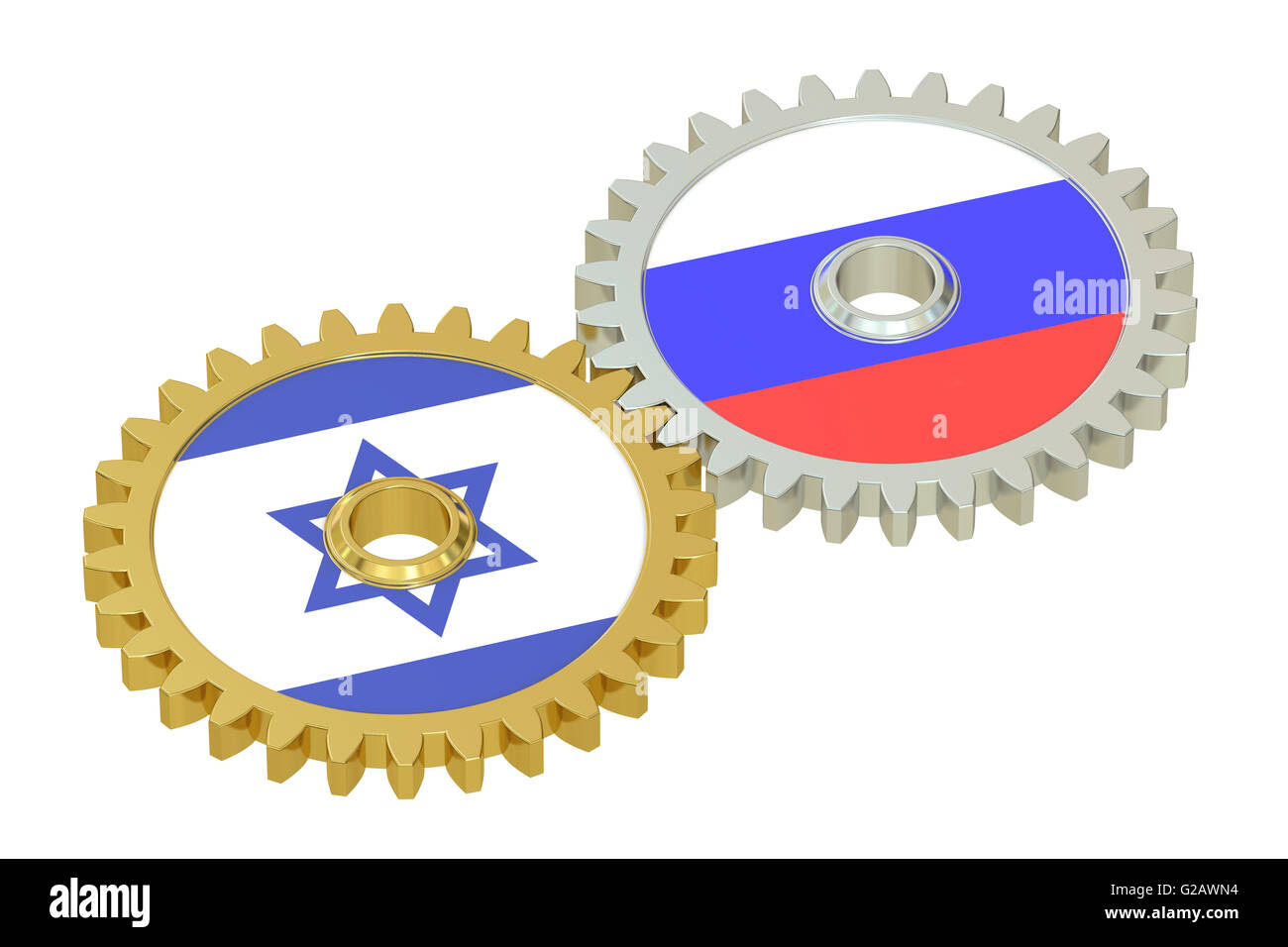 Russia and Israel relations concept, flags on a gears. 3D rendering ...